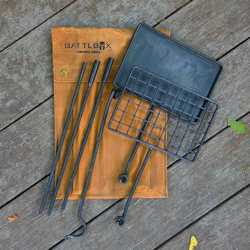 BATTLBOX Bushcraft Grill Set, Steel Campfire Cooking Grate Swivel Grill ...