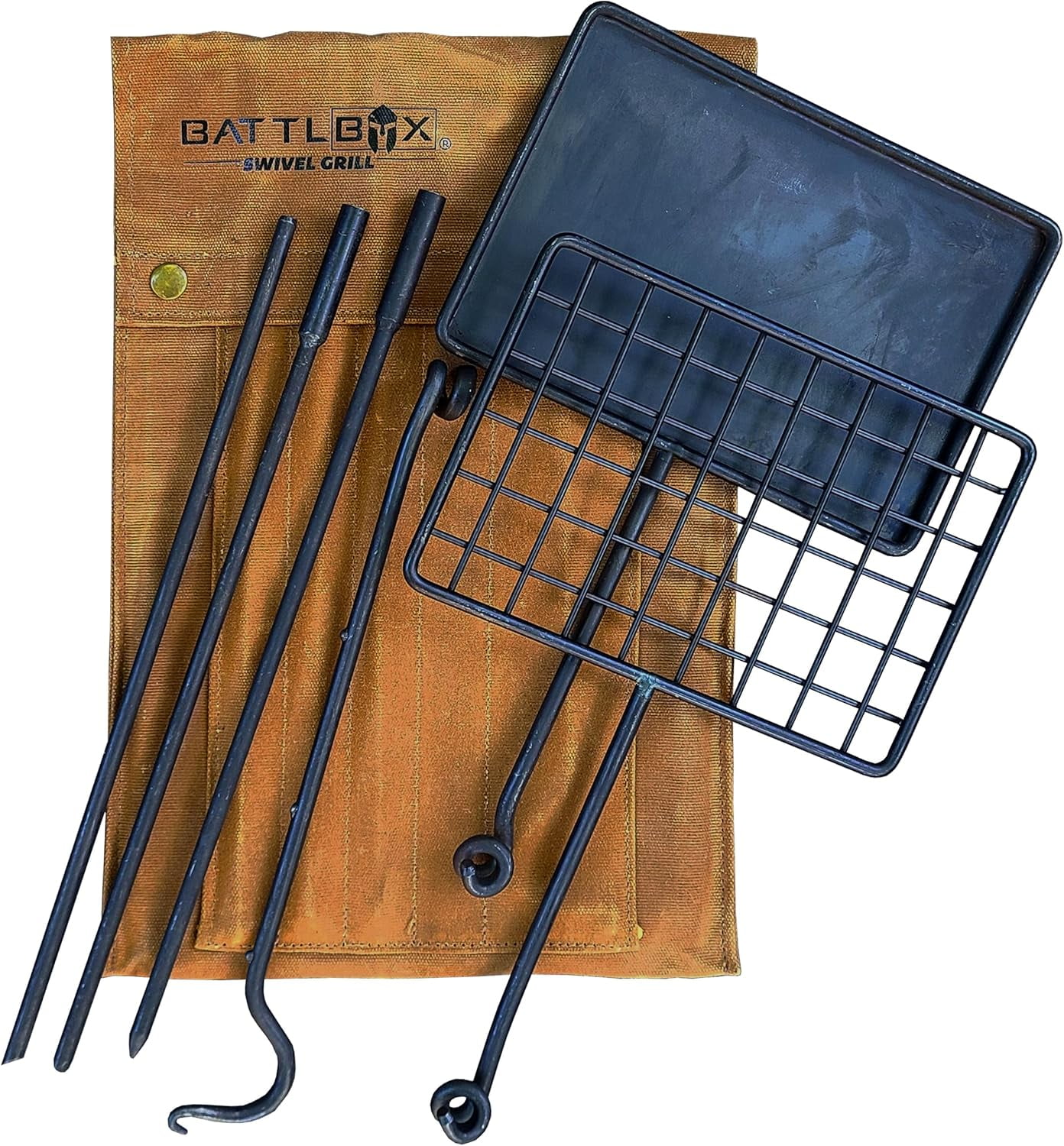 BATTLBOX Bushcraft Grill Set, Steel Campfire Cooking Grate Swivel Grill ...