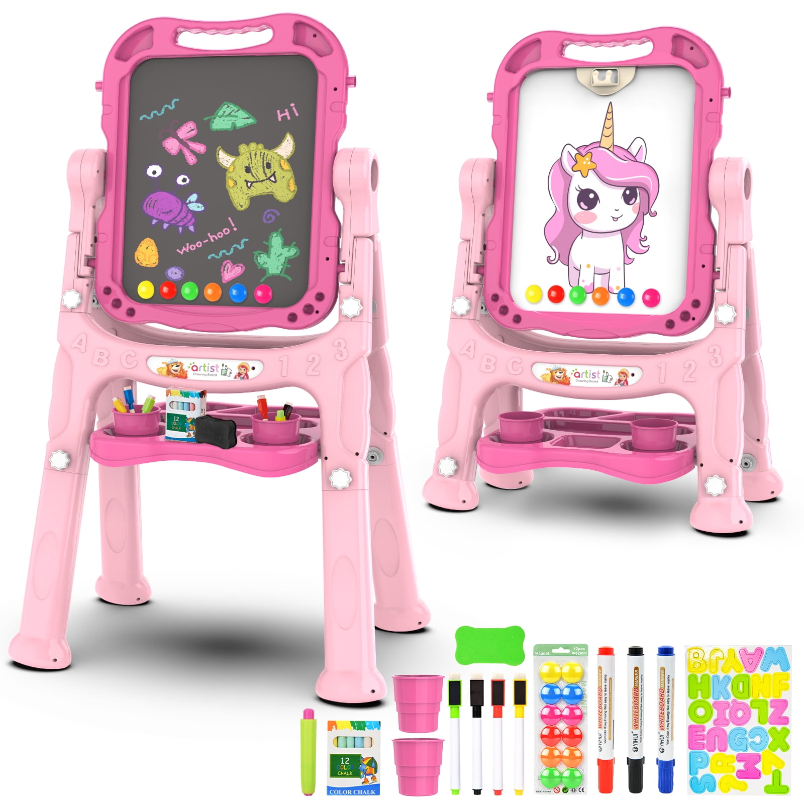 BATTOP Art Easel for Kids, Adjustable Standing Rotatable Double Sided ...