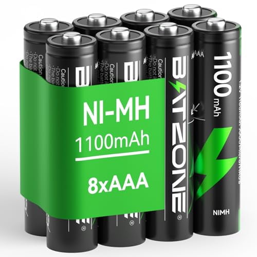 BATZONE Rechargeable AAA Batteries 8 Pack,1100mAh High Capacity AAA ...