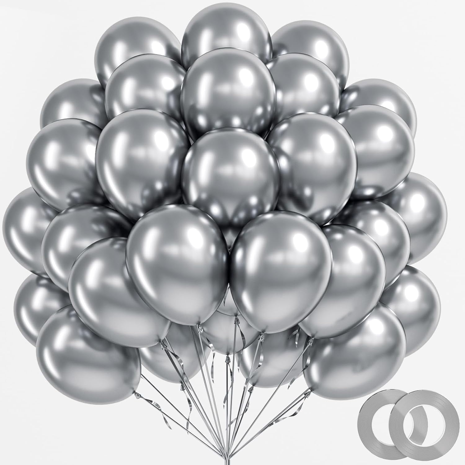 BAUANOOY 100pcs Metallic Silver IFF17 Balloons 12 inch, Chrome Silver ...