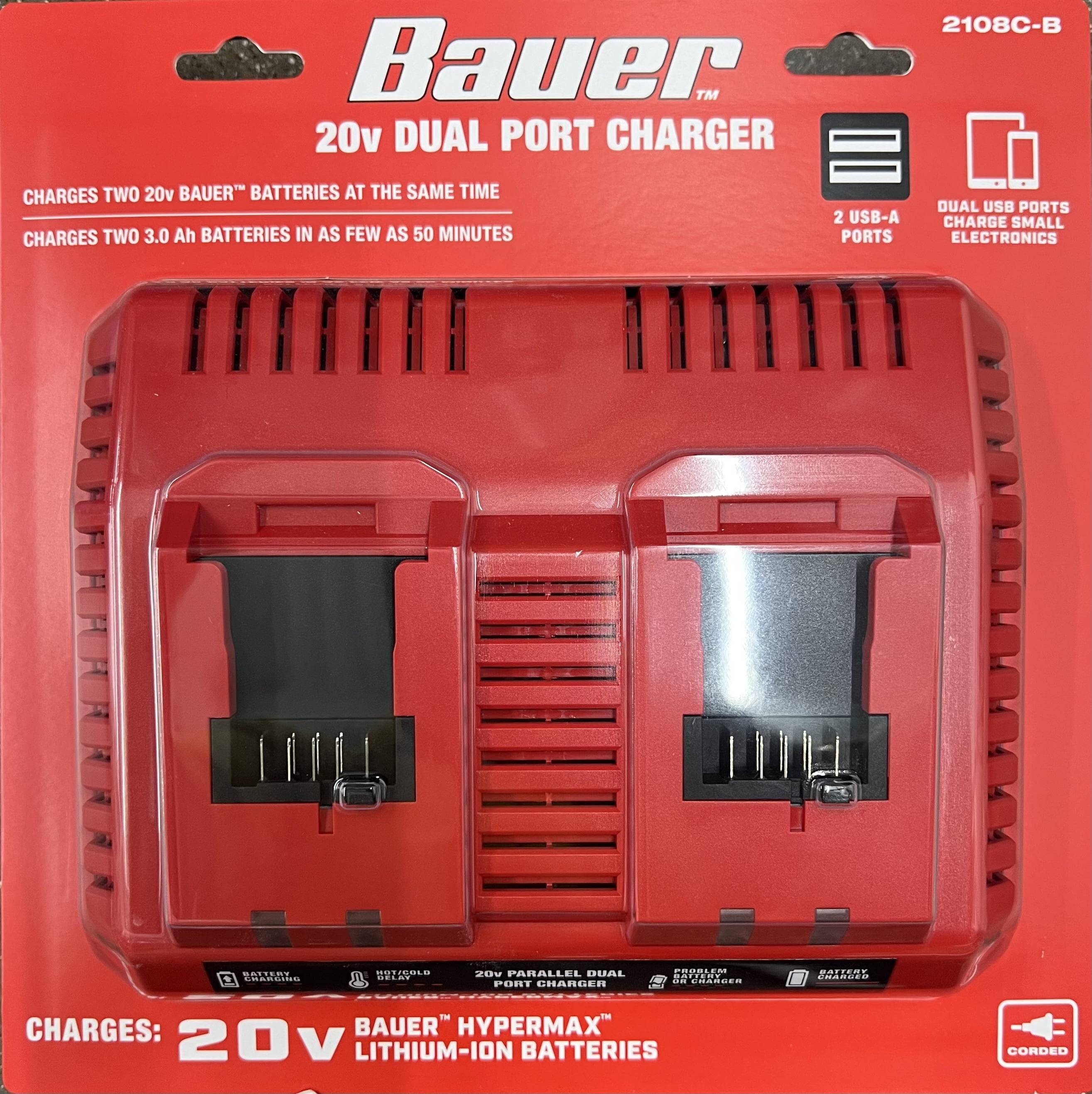 BAUER 20V Dual-Port Charger LED indicator light displays - Walmart.com