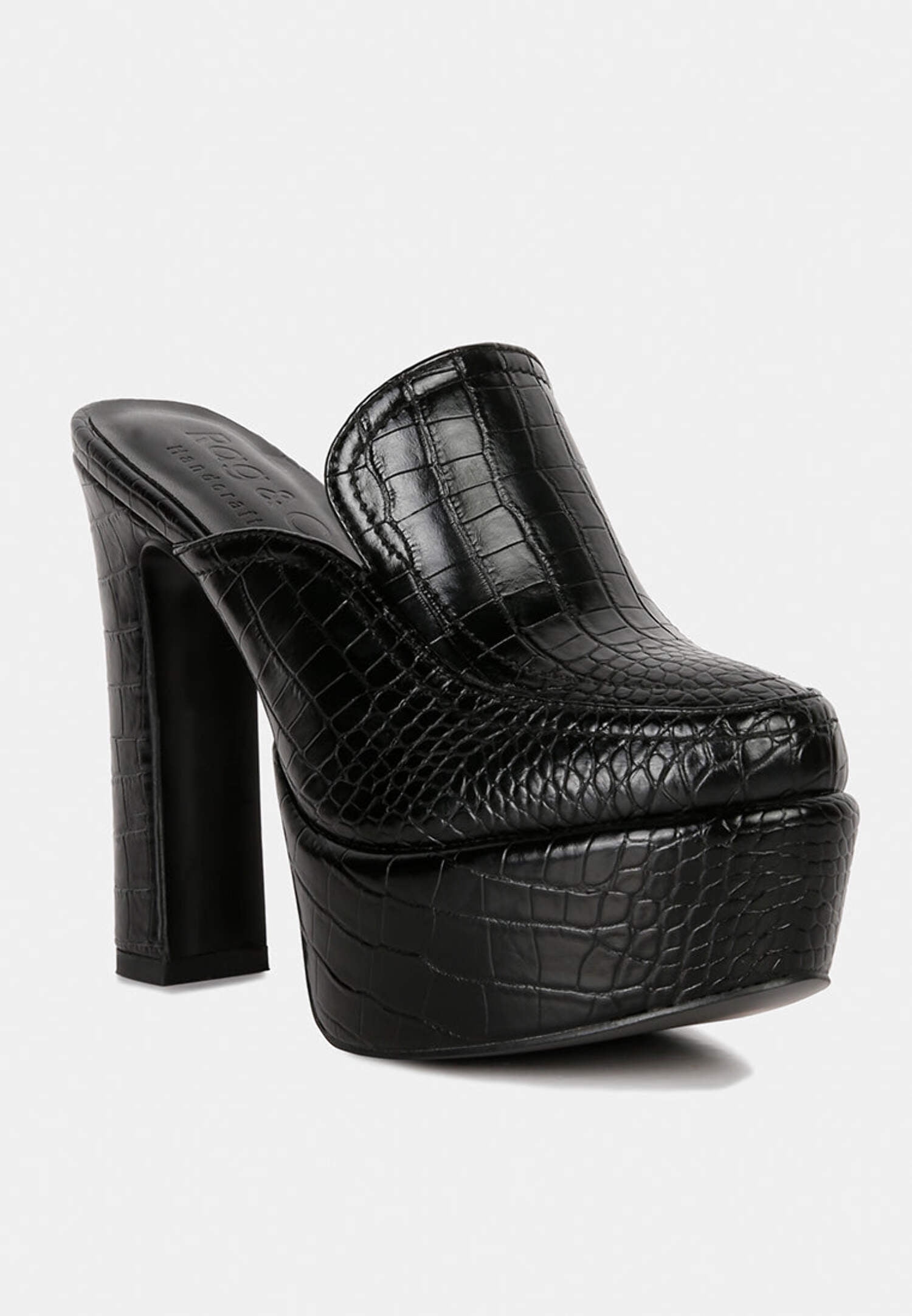 BAUHAUS Black Croc Pattern Heeled Platform Mules - Walmart.com