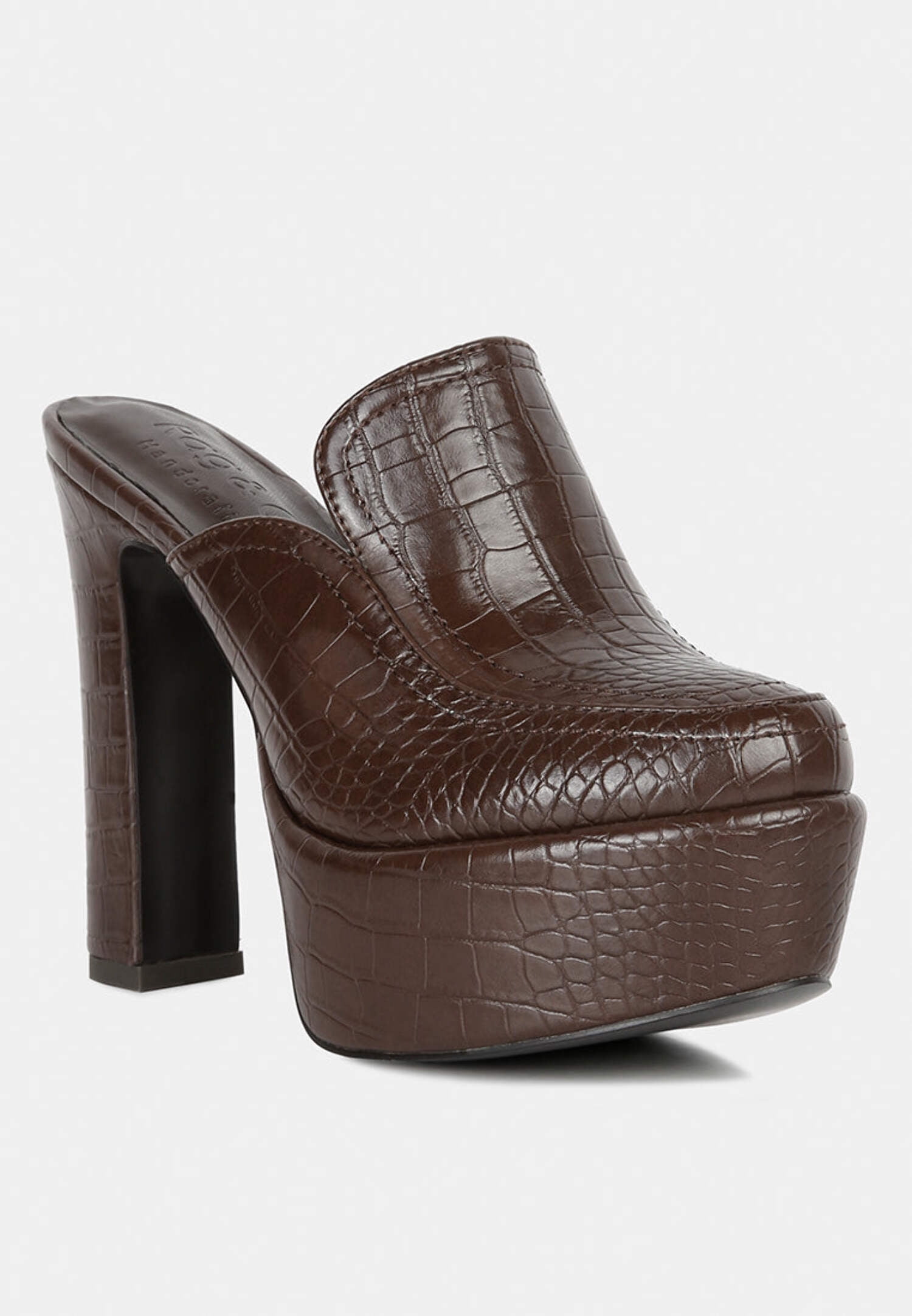 BAUHAUS Brown Croc Pattern Heeled Platform Mules - Walmart.com