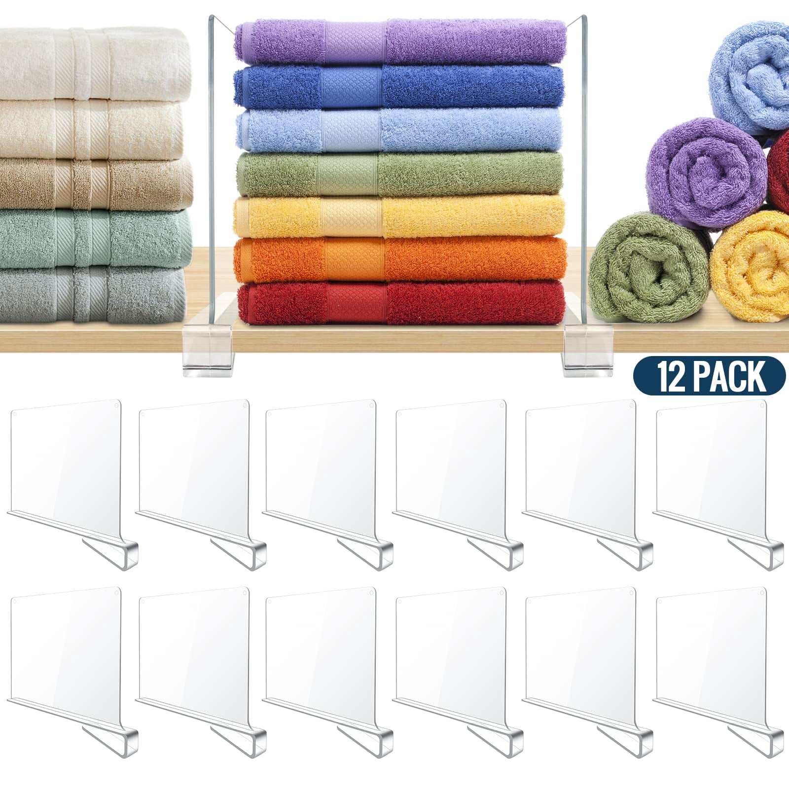 BAUMFEUER 12 Pack Clear Acrylic Shelf Dividers for Closet Shelf ...