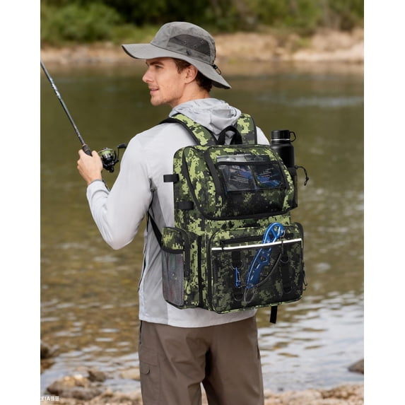 Fishing Backpack, Large Water Resistant Tackle Bag Storage Fishing Gear ...