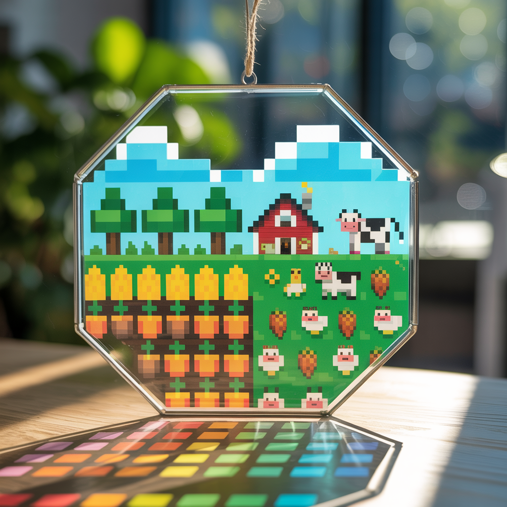 BAVIDA Minecraft Themed Suncatcher 4" - 6" | Pixel Art Stained Glass ...