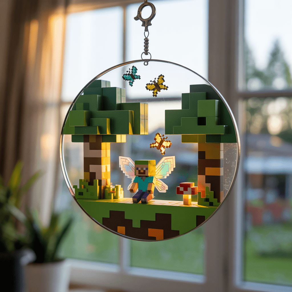 BAVIDA Minecraft Themed Suncatcher 4" - 6" | Pixel Art Stained Glass ...
