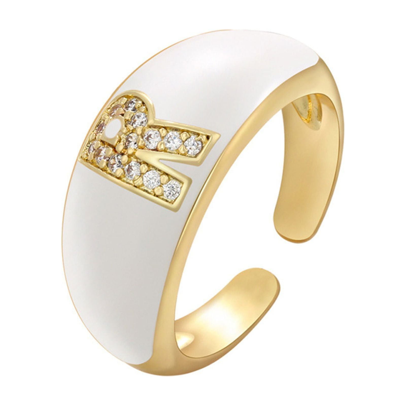 BAYAIXZ Wedding Rings for Woman Adjustable Crystal Gold Initial Letter ...