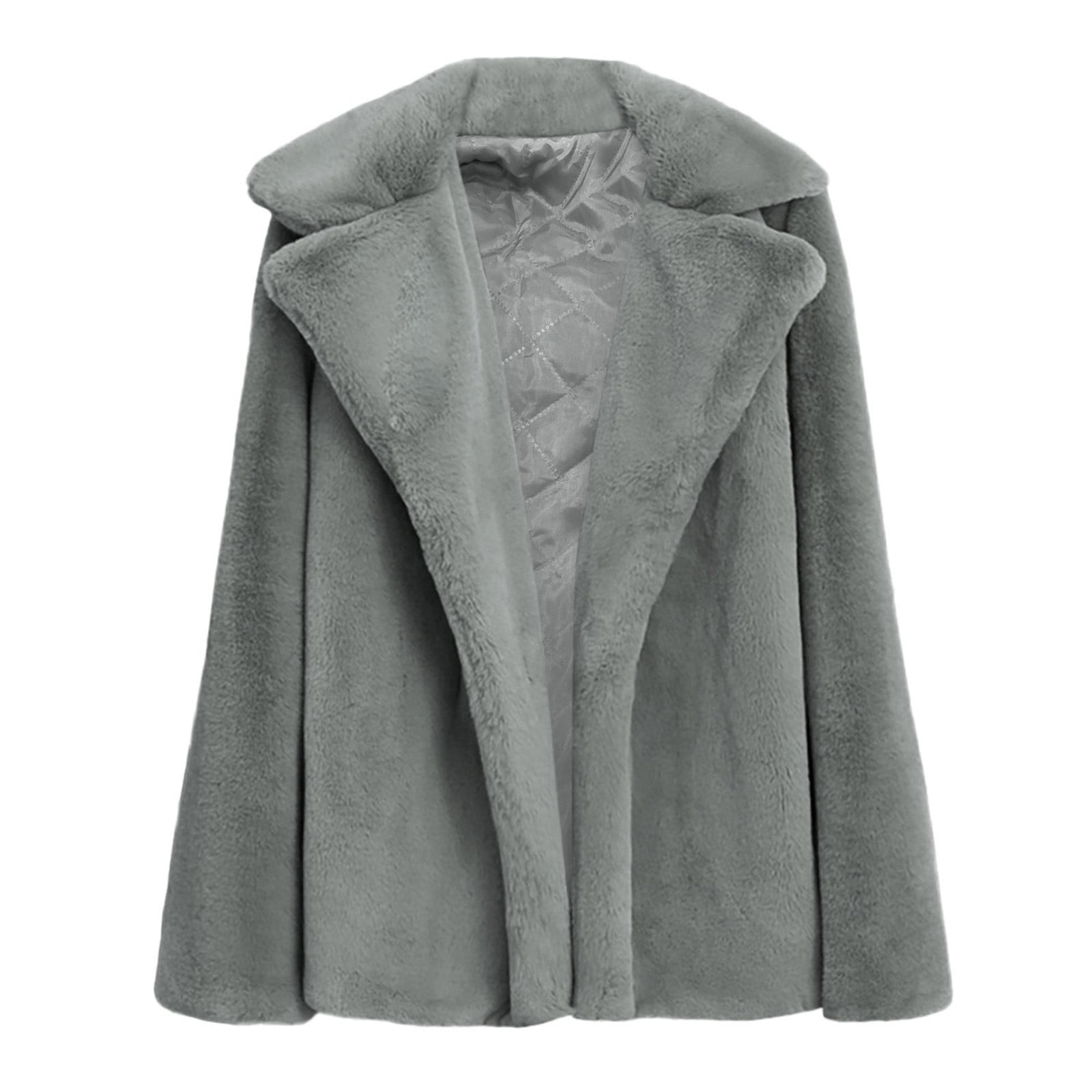 BAYAIXZ Women's Cropped Faux Fur Jacket Lapel Open Front Shaggy Furry ...