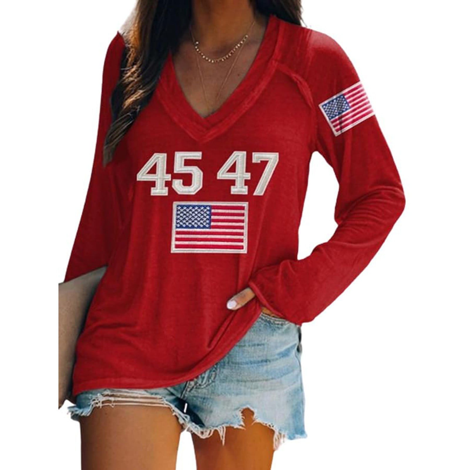 BAYAIXZ Womens T Shirts Retro 45 47 Print Sweatshirt 45 47 Sweatshirt ...