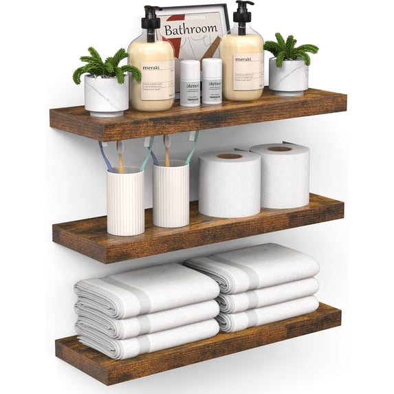 BAYKA Floating Shelves for Wall – Bathroom Shelves Rustic Wood with ...