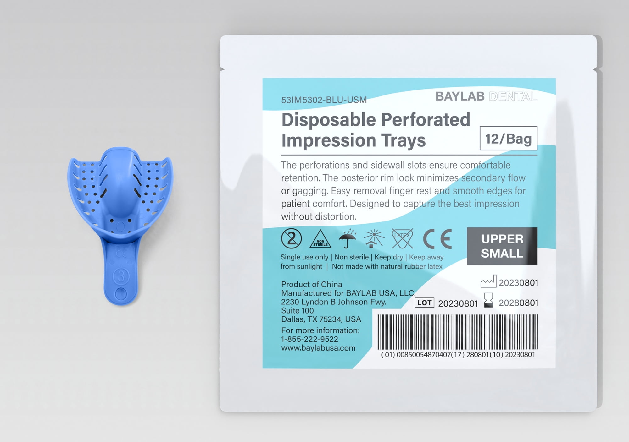 BAYLAB Dental Disposable Perforated Impression Tray Upper Small, 12 ...
