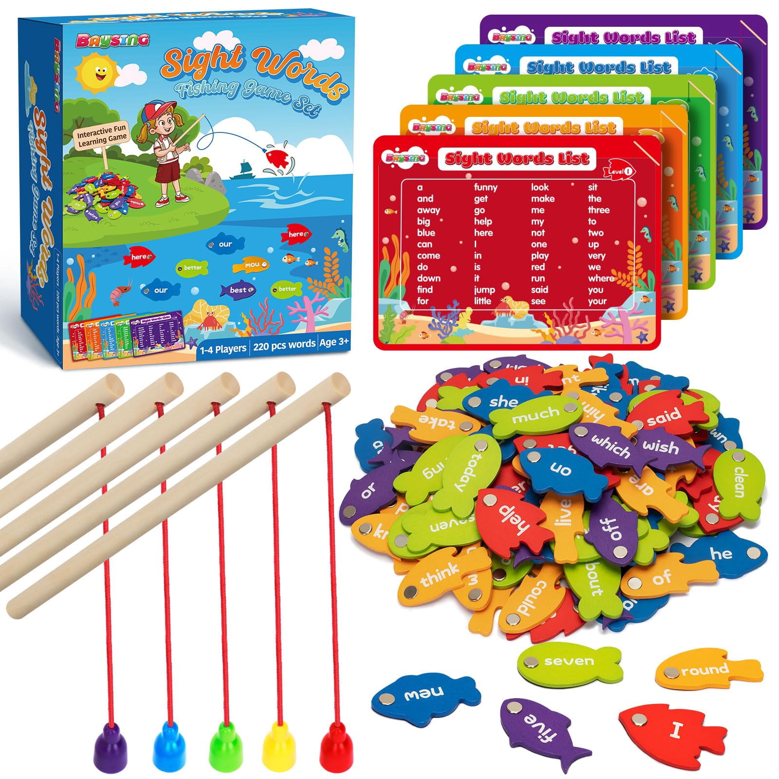BAYSING Wooden Magnetic Sight STF9 Word Fishing Game for Alphabet Fish ...