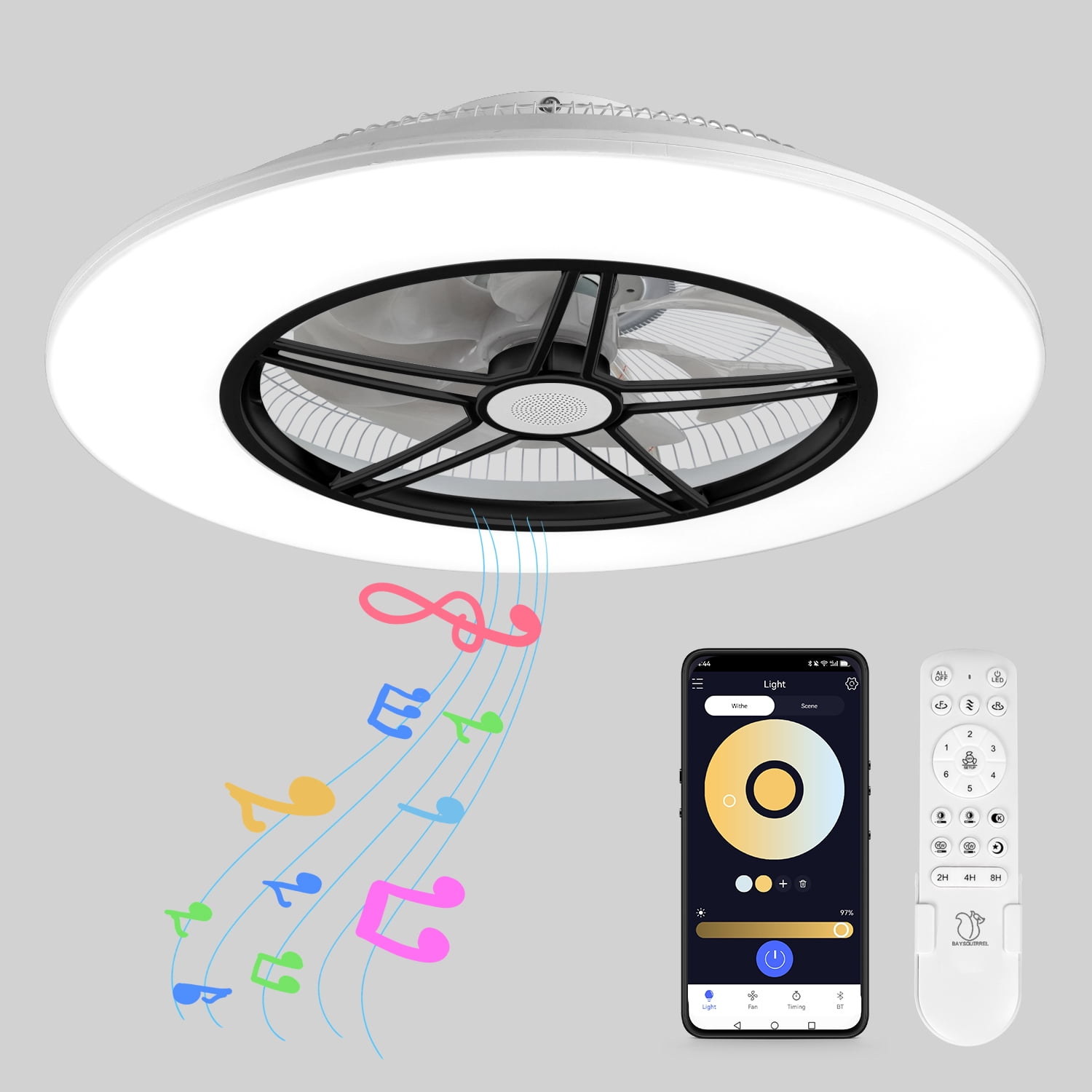 BAYSQUIRREL 22 Inch Slim Ceiling Fan with Dimmable Light, Remote/APP ...