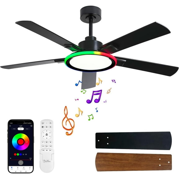 BAYSQUIRREL 52" Ceiling Fans with Lights,Bluetooth Speaker,6-Speed ...