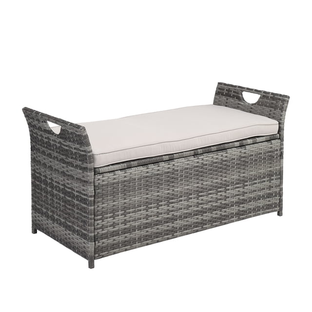 BAYUELSWU 33Gallon Outdoor Wicker Storage Bench with Removable Cushion ...