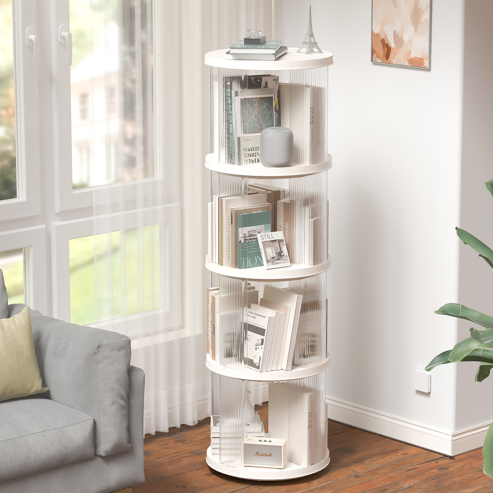 BAYUELSWU 360° Rotating Bookshelf Tower, 4 Tier Corner Bookshelf for ...