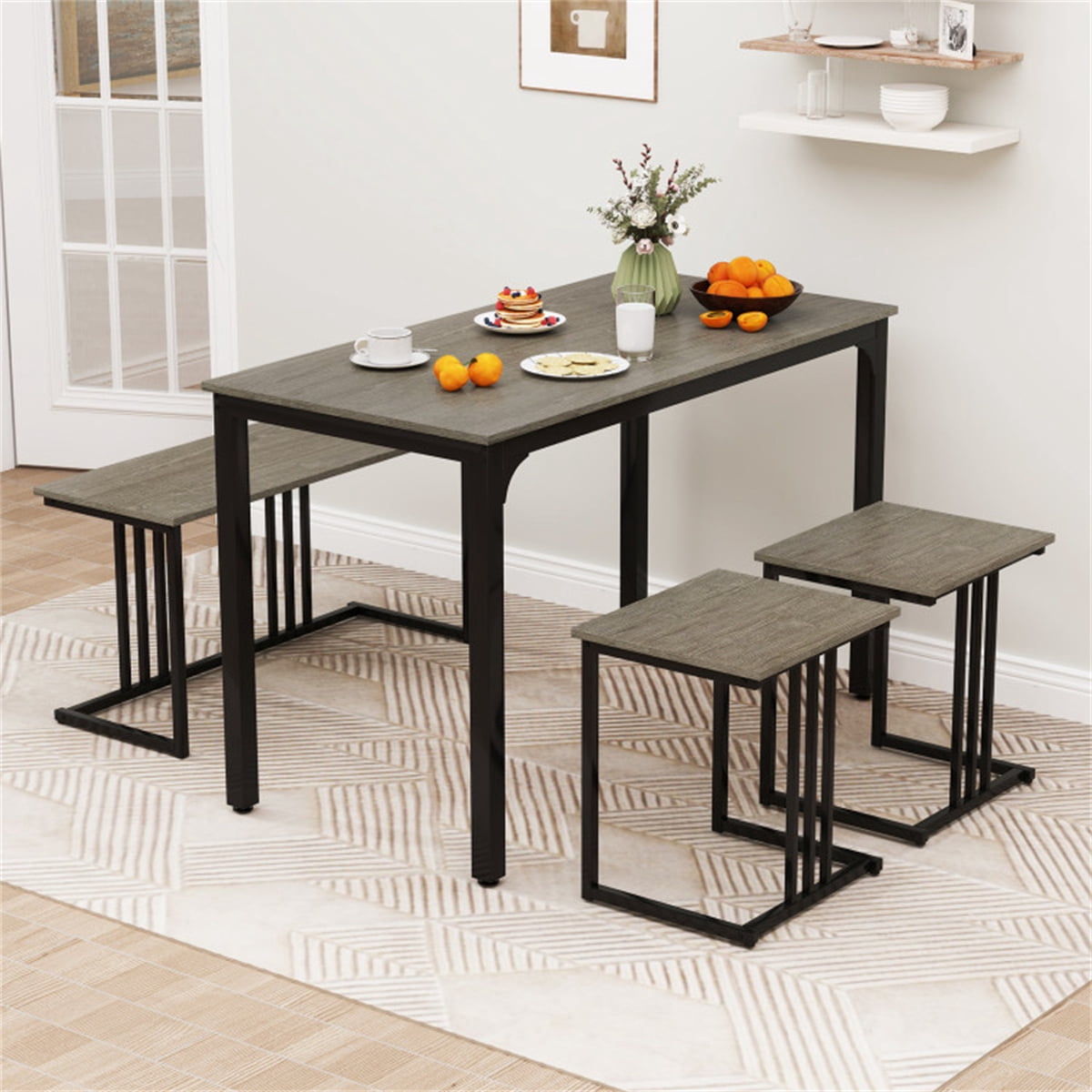 BAYUELSWU 4 Piece Dining Table Set, Space-Saving Dining Set with Table ...