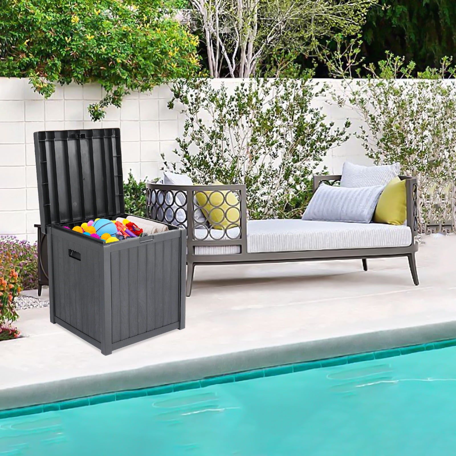 BAYUELSWU 51 Gallon Outdoor Storage Box, Plastic Deck Box Design with ...