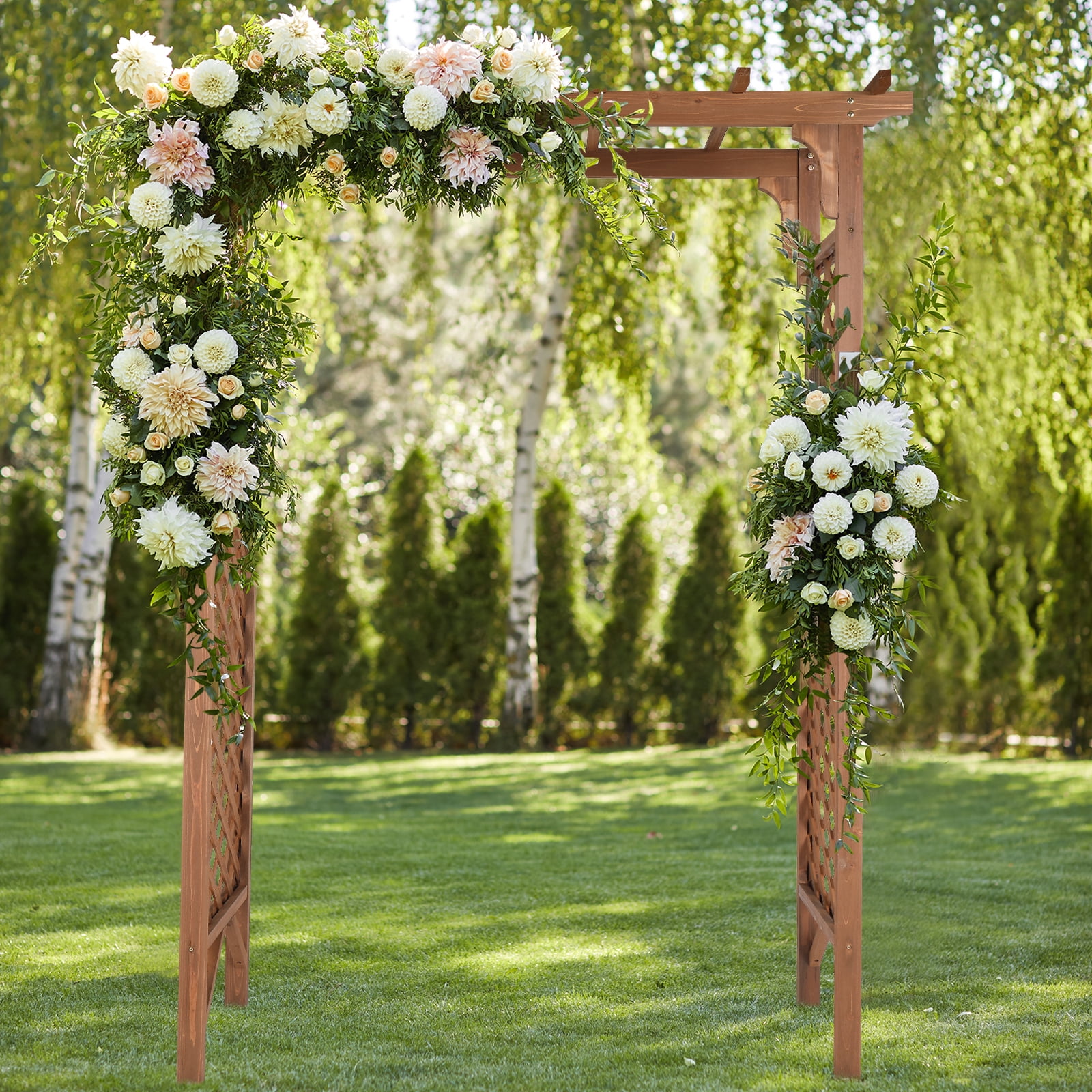 BAYUELSWU 7FT Wood Garden Arbor Trellis, Solid Fir Wooden Garden Arch ...