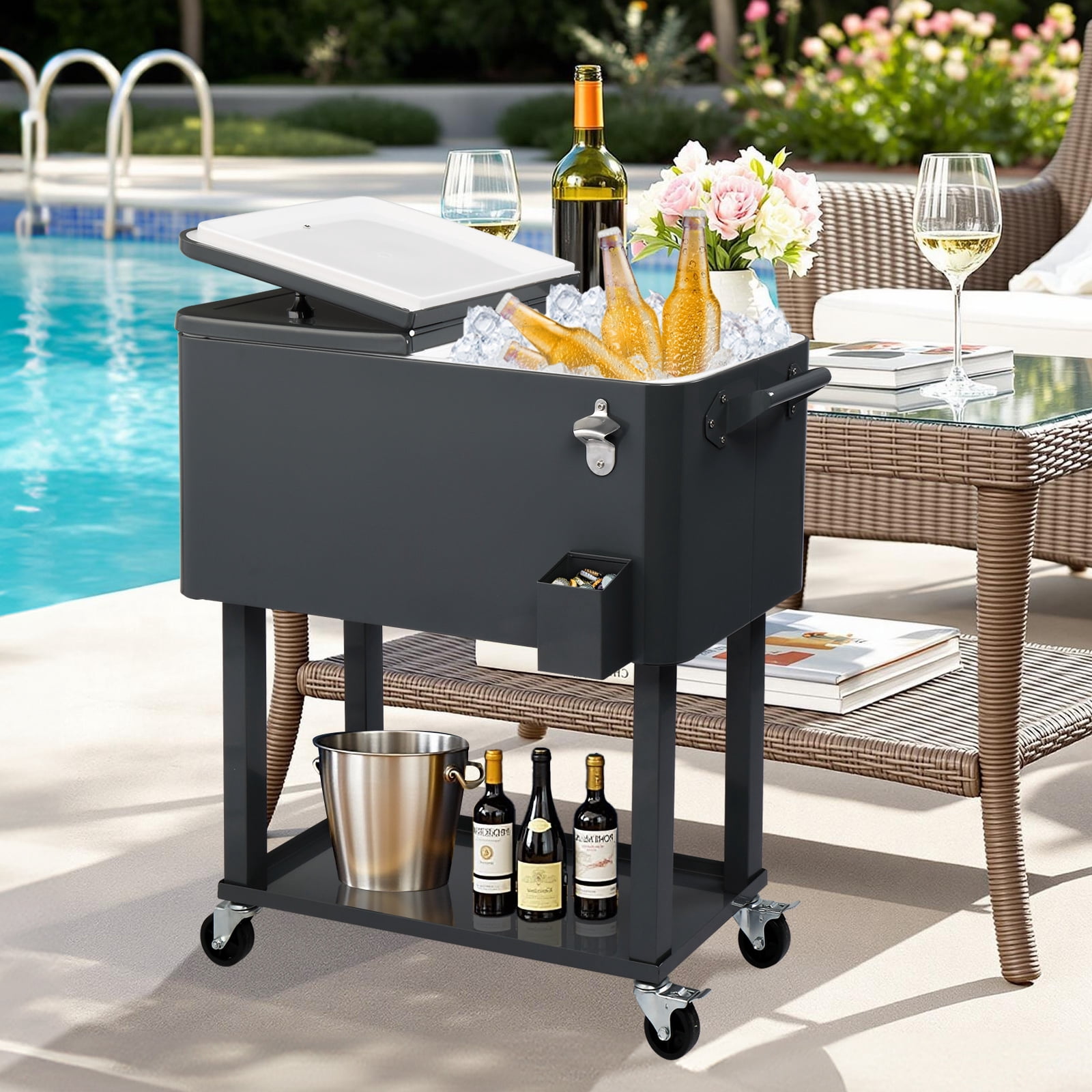 BAYUELSWU 80 Quart Patio Cooler Rolling Cooler Ice Chest with Wheels ...