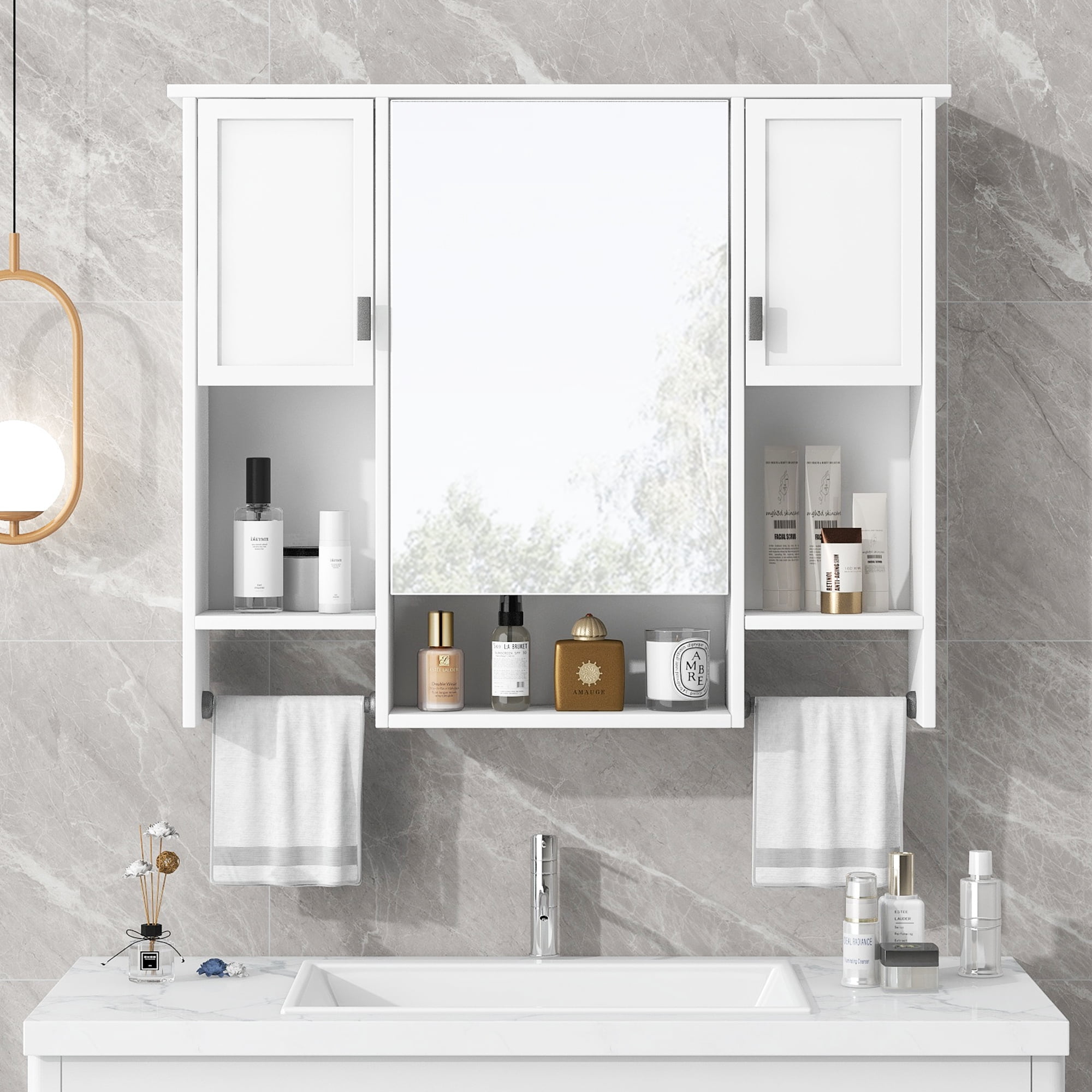 BAYUELSWU Bathroom Wall Cabinet with Mirror, Modern Wall Mounted ...
