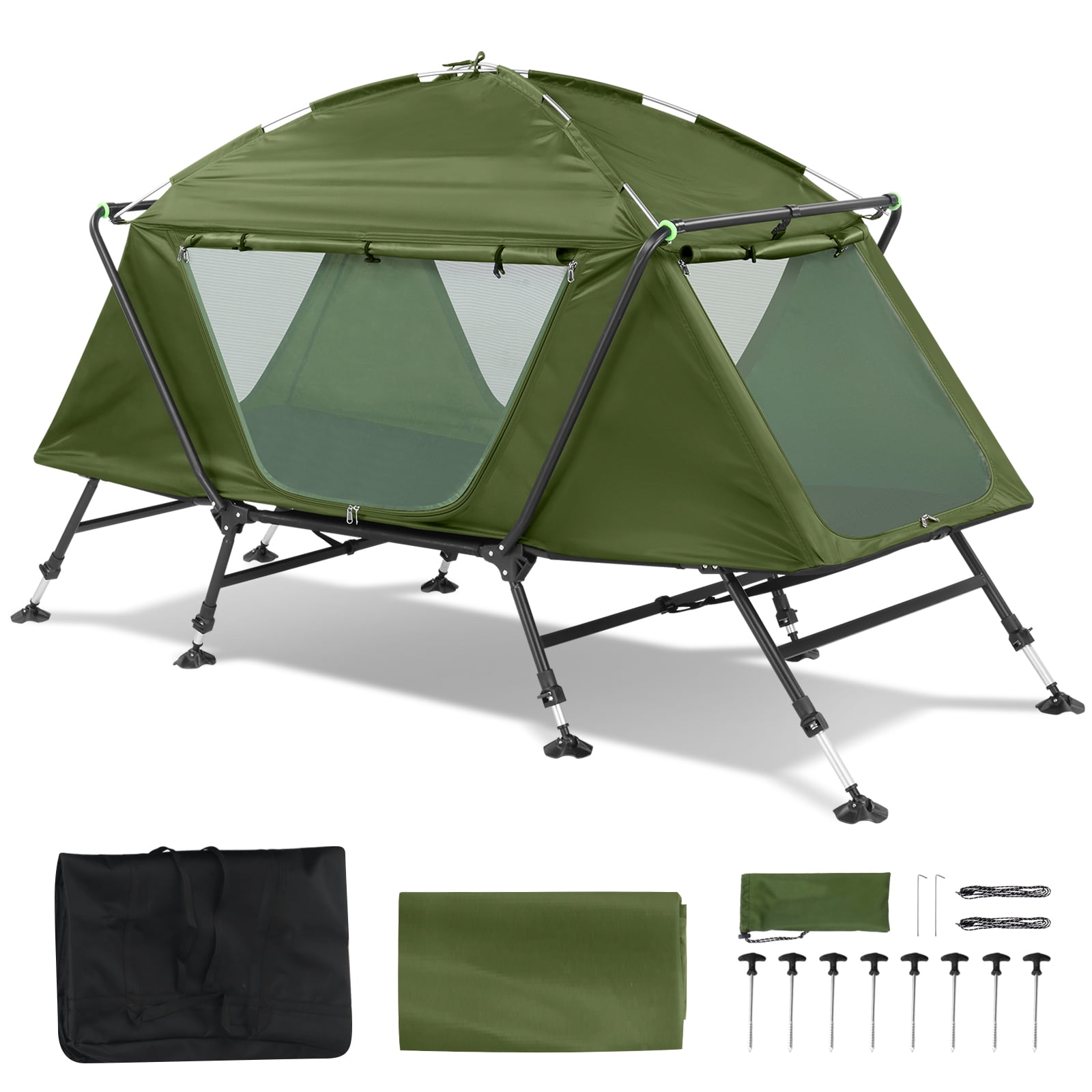 BAYUELSWU Camping Cot, 1 Person Folding Tent Cot w/Adjustable Feet ...