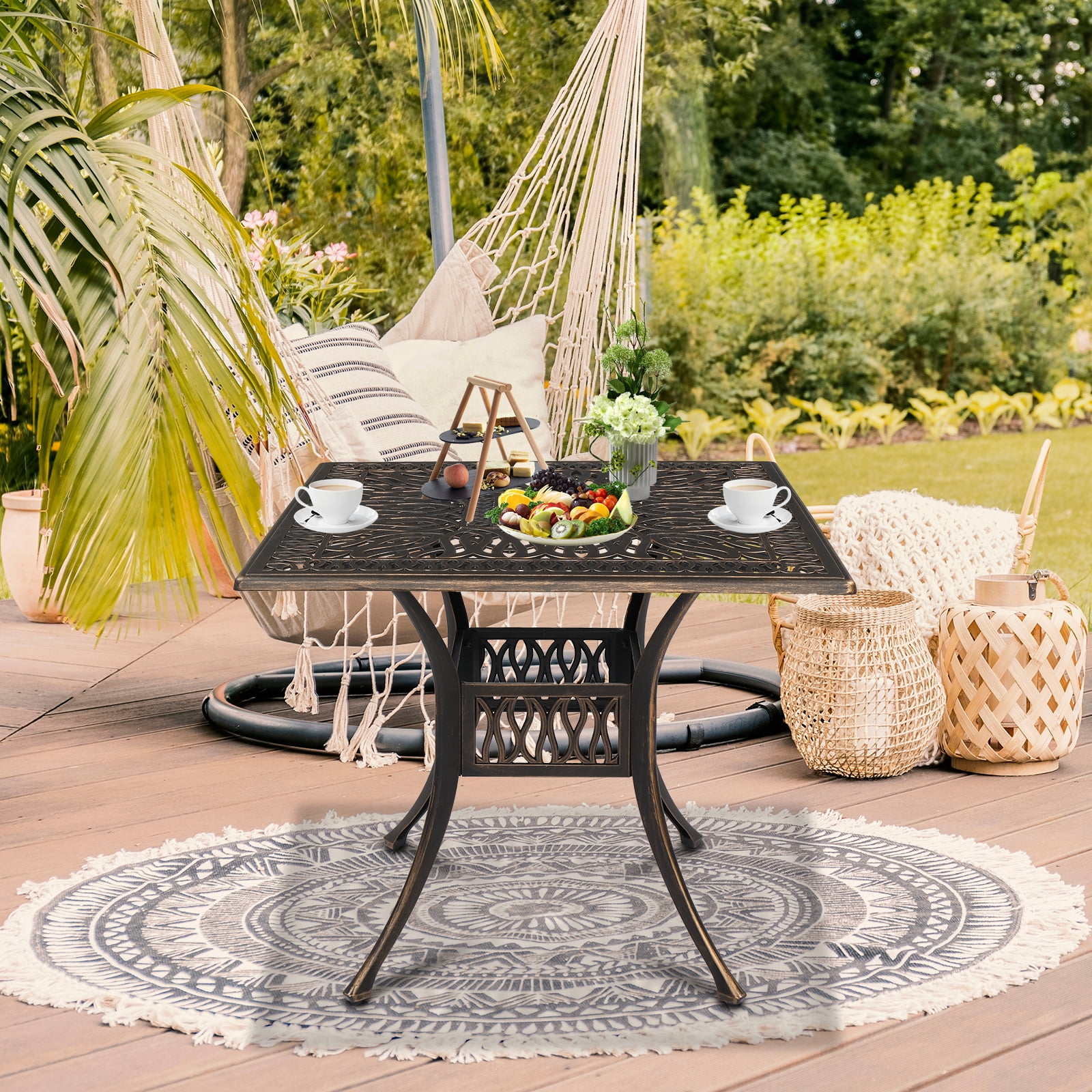 BAYUELSWU Cast Aluminum Patio Bistro Table, Square Patio Bistro Table ...