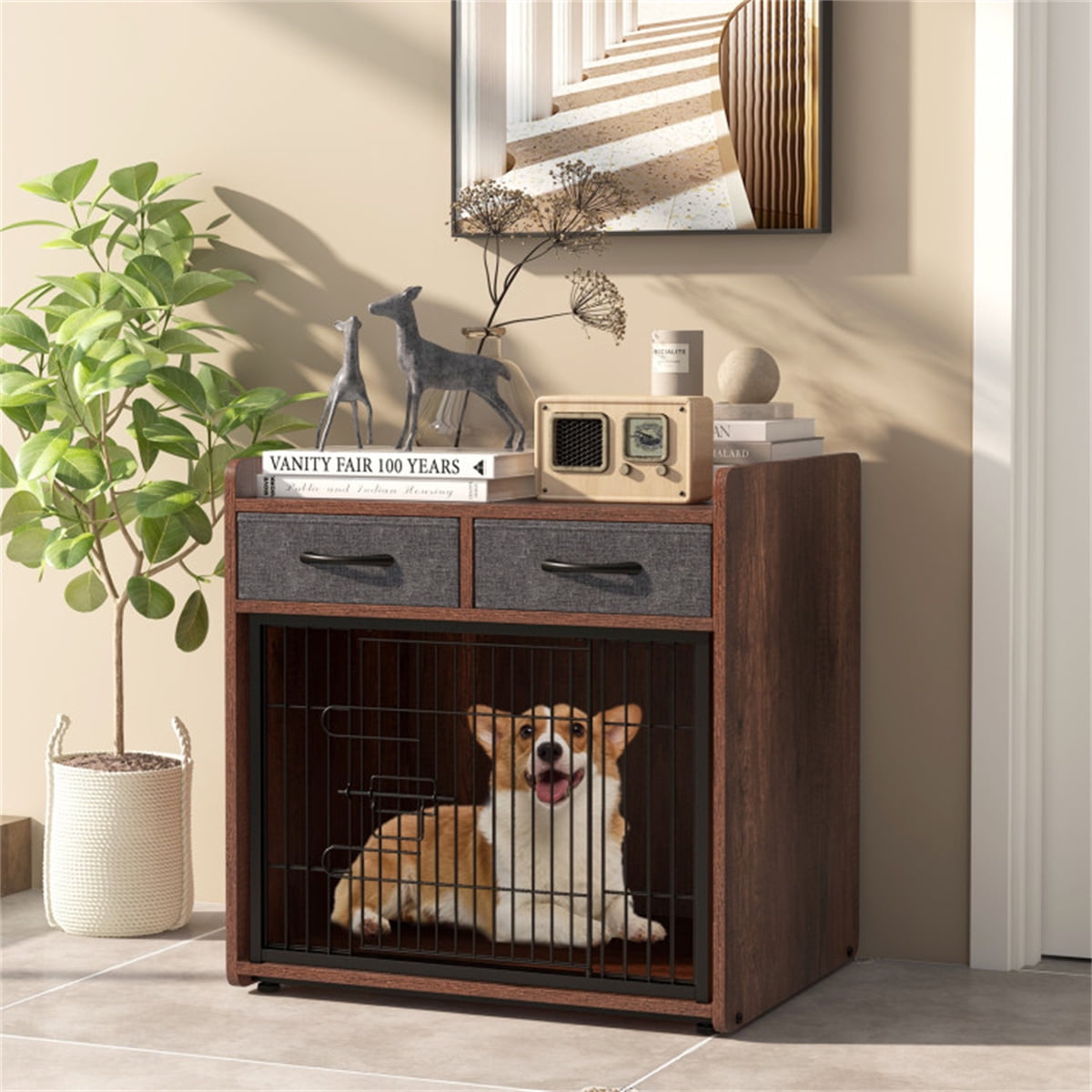 BAYUELSWU Dog Crate Furniture, Wooden Dog Crate End Table with Storage ...