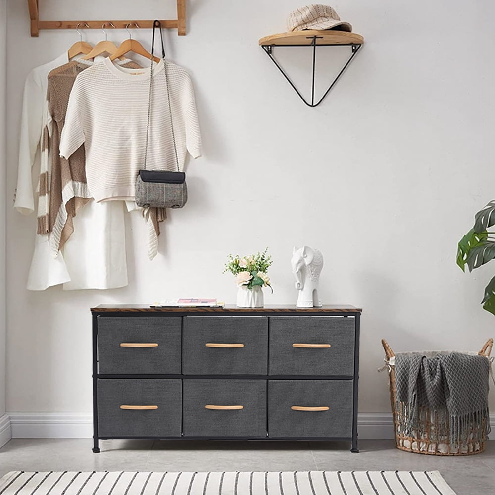 BAYUELSWU Dresser with 6 Drawers, 3-Tier Fabric Storage Tower, Storage ...