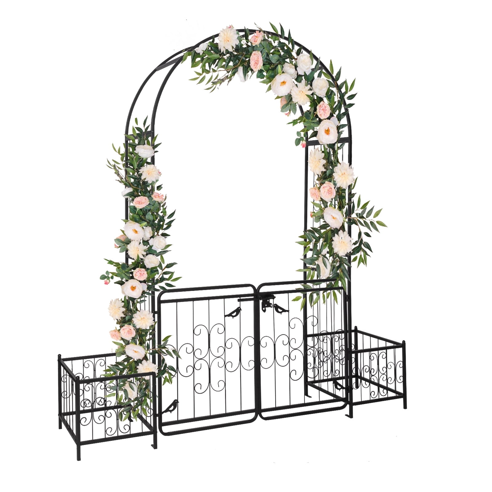BAYUELSWU Garden Arbor Metal Garden Arch with Gate and Plant Box ...