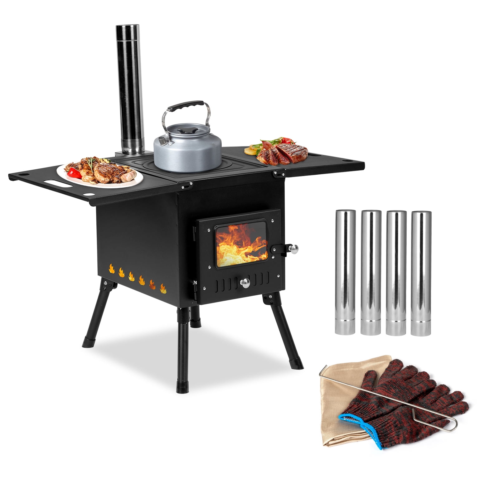 Camping Wood Stove Hot Tent Stove Jack Wood Burning Portable With Vent ...