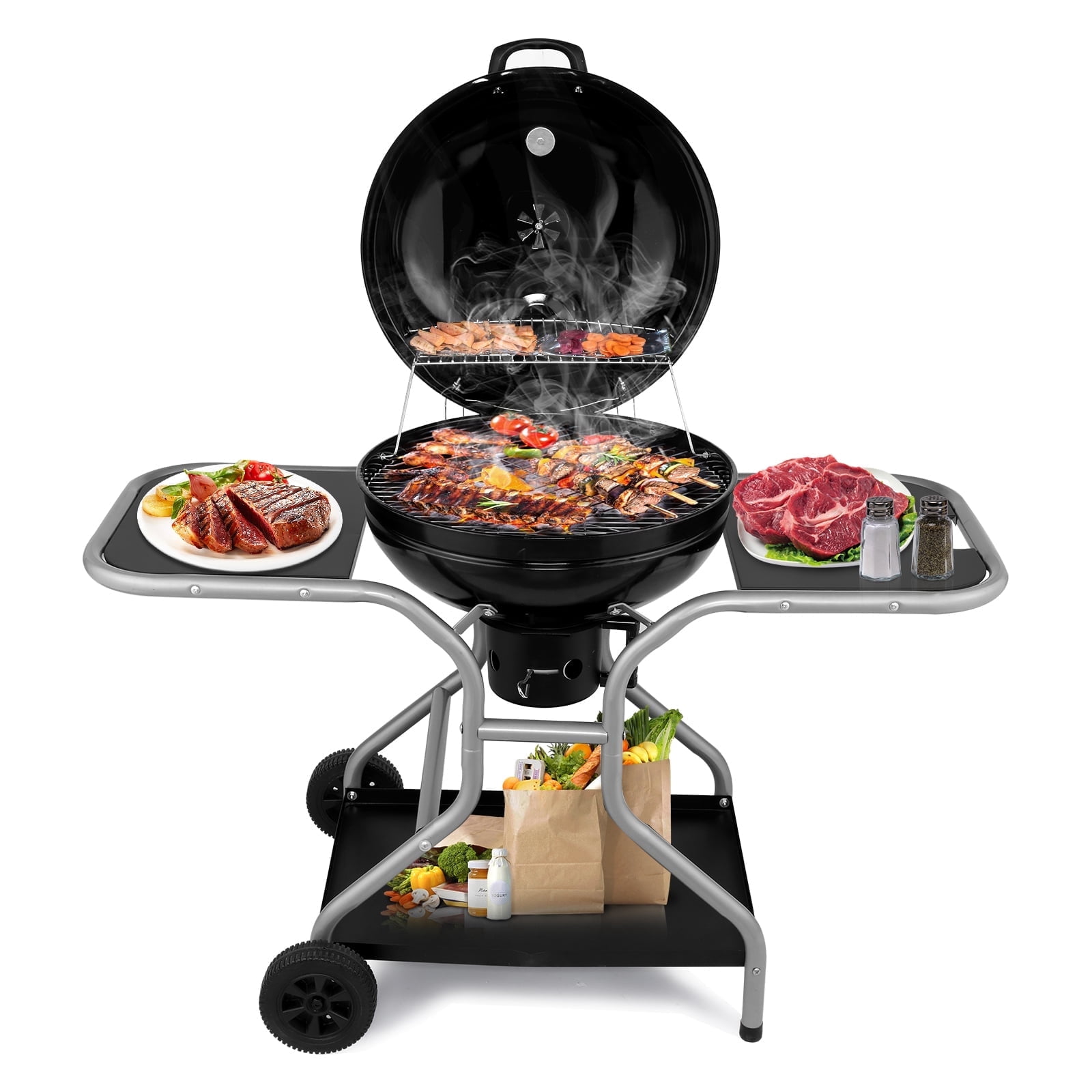 BAYUELSWU Kettle Charcoal Grill with 2 Side Tables & Ash Catcher 22.5 ...