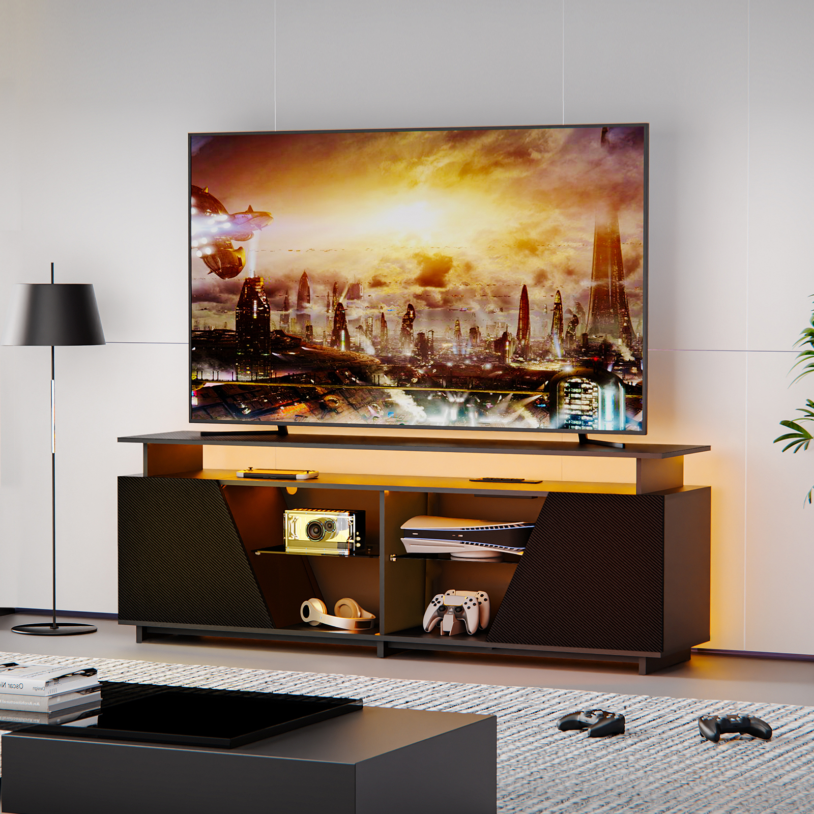 BAYUELSWU LED TV Stands for Living Room, Gaming TV Stand with Power ...