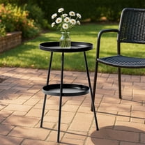 BAYUELSWU Outdoor Side Table Mosaic Round Tile Top Indoor and Outdoor ...