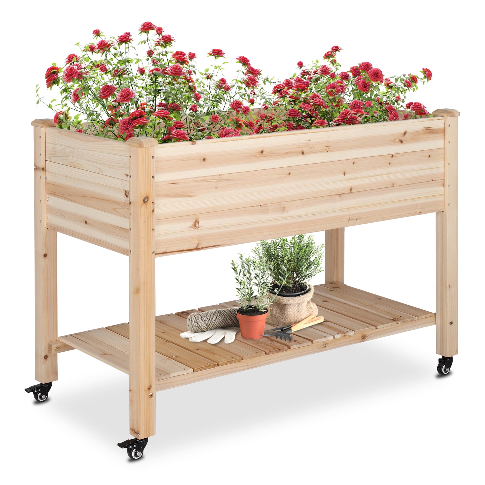 BAYUELSWU Mobile Raised Garden Bed with Wheels 45.7" L X 22" W X 32.4 ...