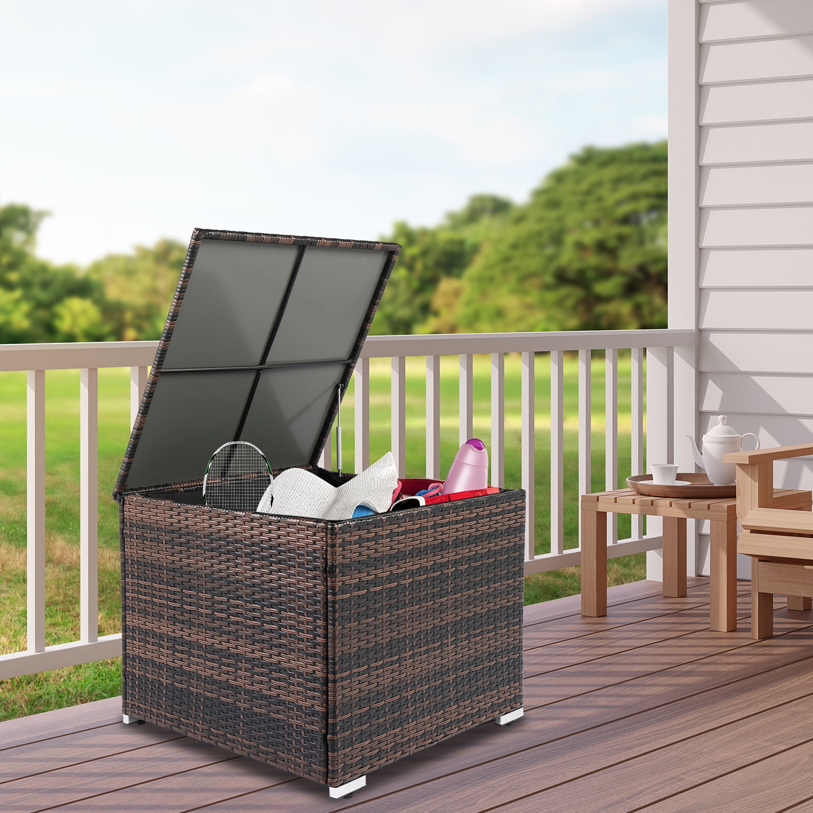 BAYUELSWU Outdoor Deck Box 67 Gallon Square Rattan Outdoor Storage Box ...