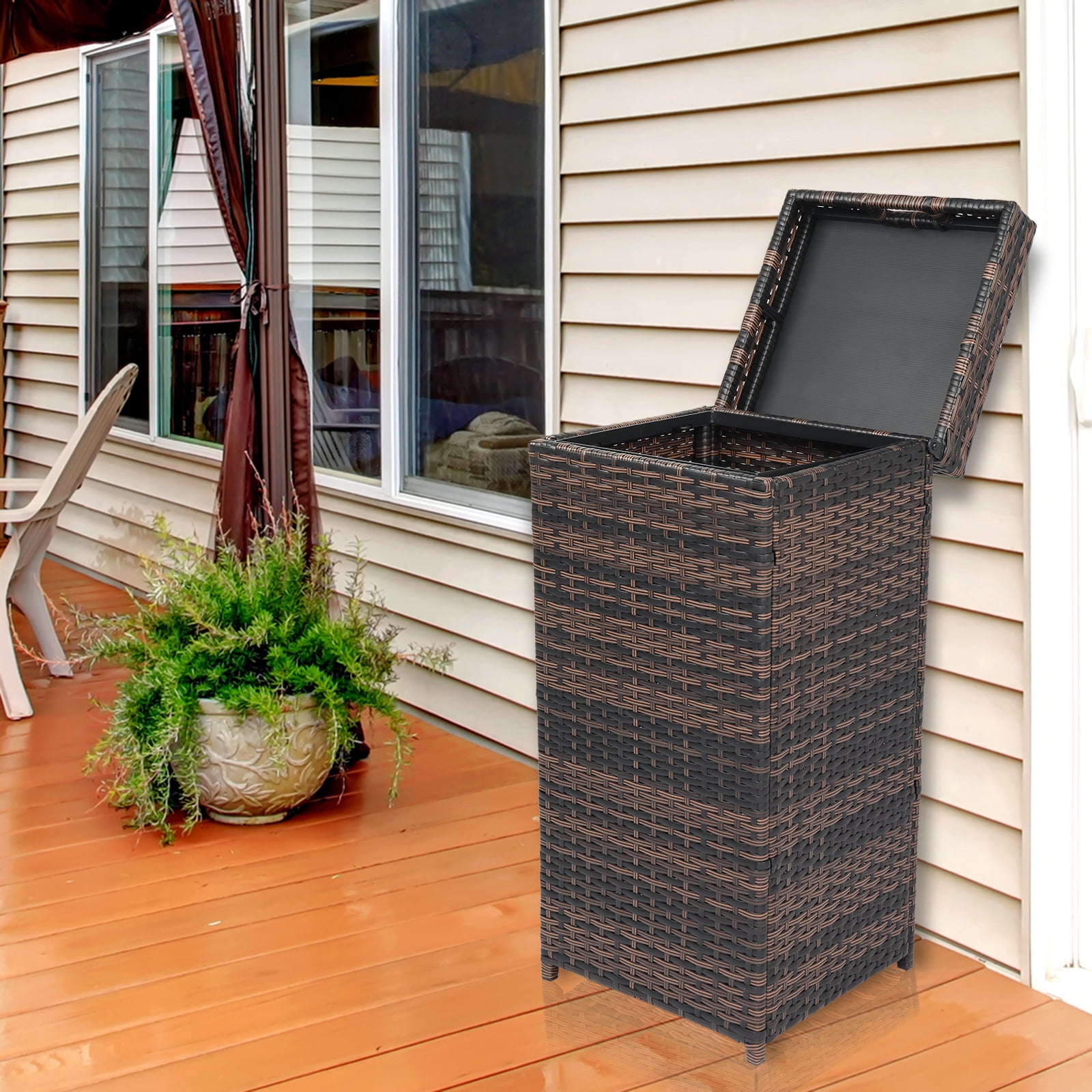BAYUELSWU Outdoor Rattan Trash Can,Retro Wicker Trash Can with Steel ...
