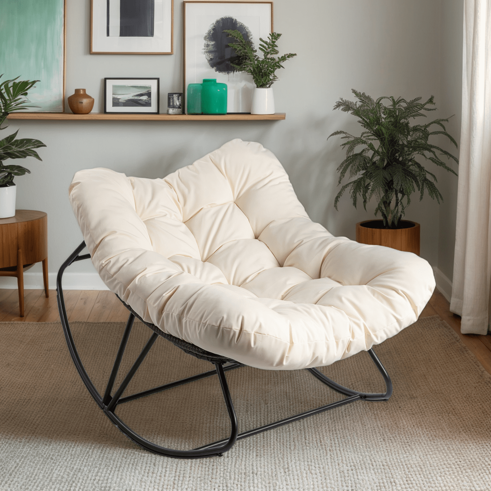 BAYUELSWU Patio Rocking Chair for Indoor & Outdoor, Rattan Wicker Patio ...