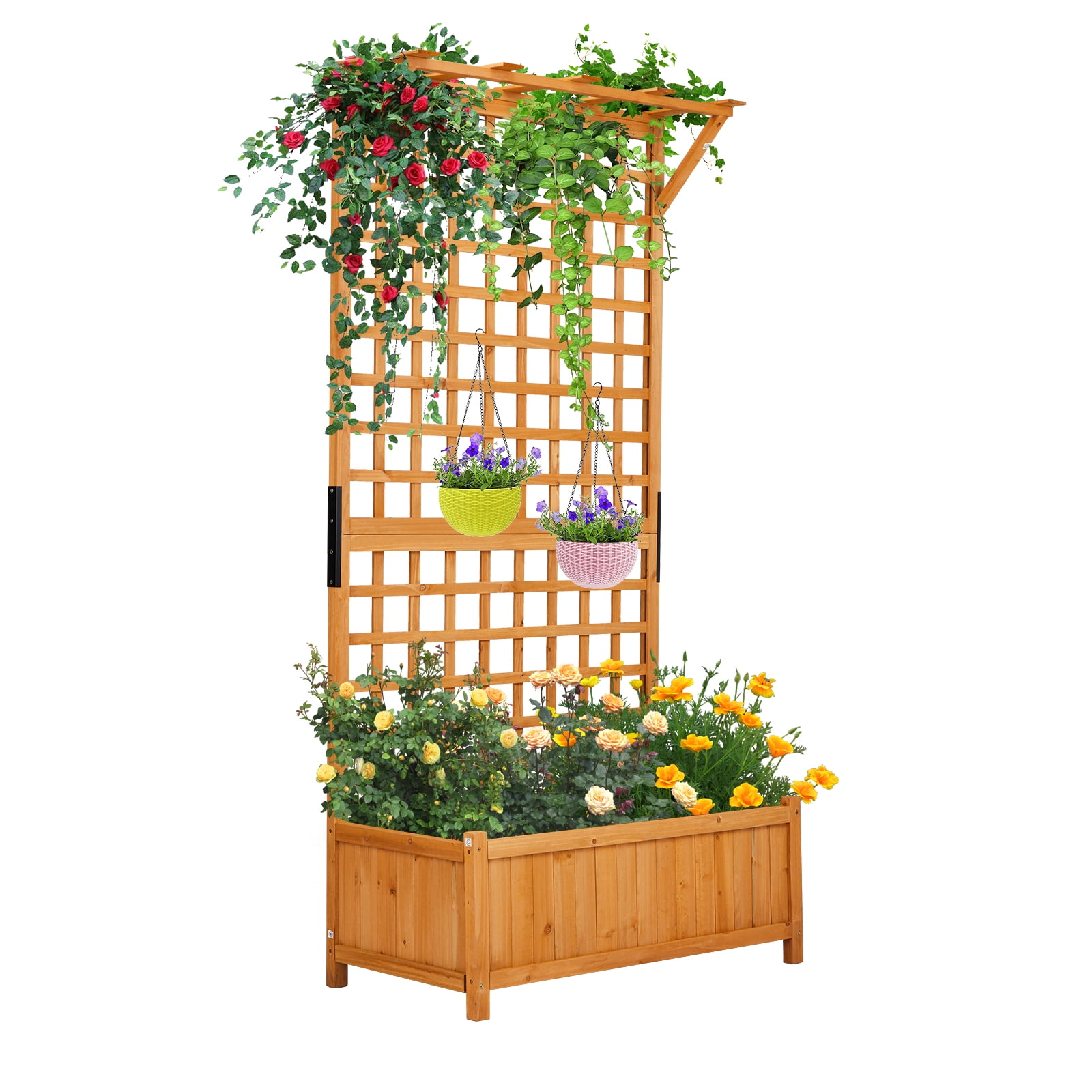 BAYUELSWU Planter Box with Trellis, 72" H Raised Garden Bed with ...