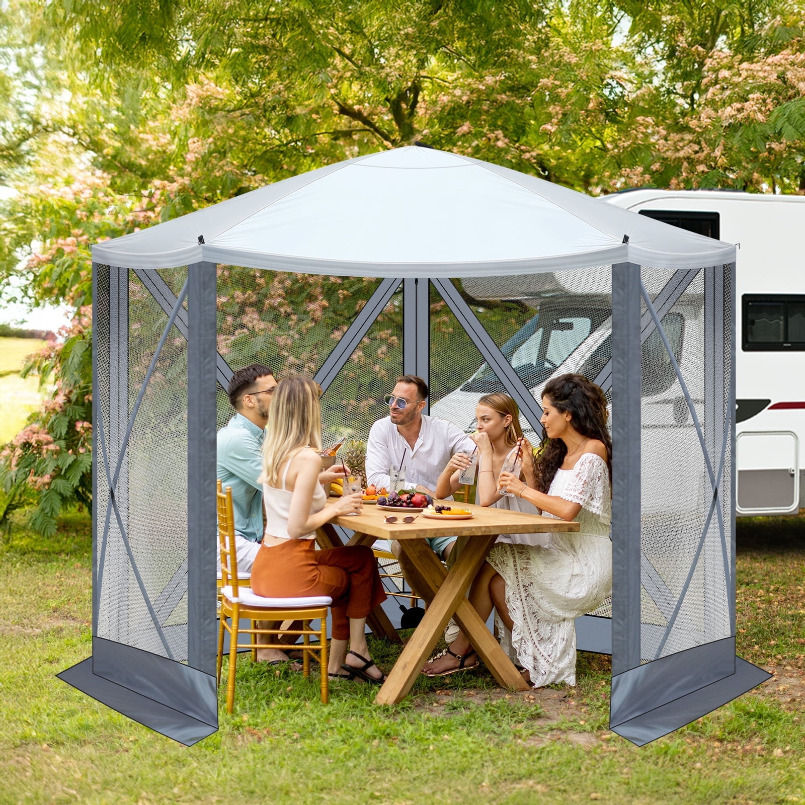 BAYUELSWU Pop Up Gazebo Tent, Camping Screen Tent for 6-8 Person ...