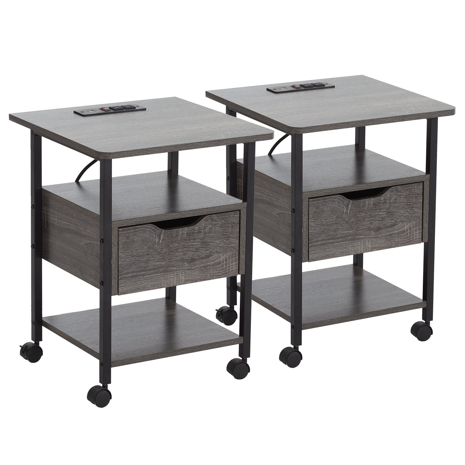 BAYUELSWU Side Table with Charging Station and Wheels Set of 2,3 Tier ...