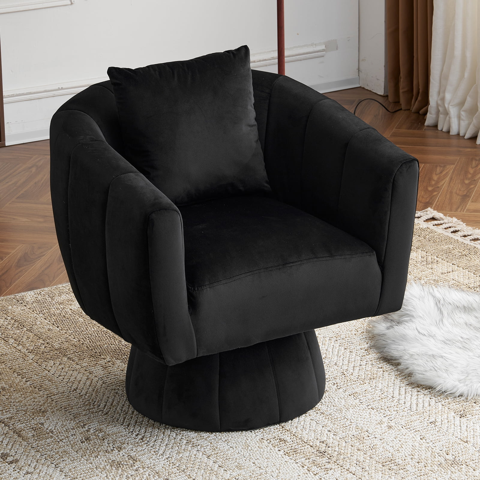 BAYUELSWU Swivel Accent Chair, 360°Swivel Barrel Chair, Modern Velvet ...