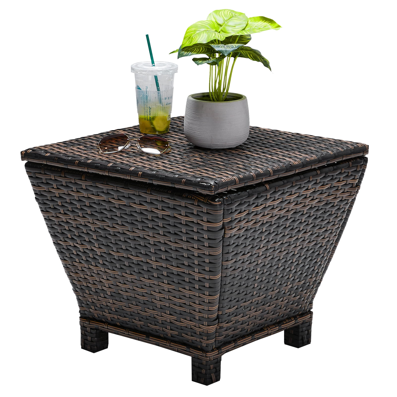 BAYUELSWU Wicker Rattan Side Table Patio Wicker Table with Lid, 13 ...