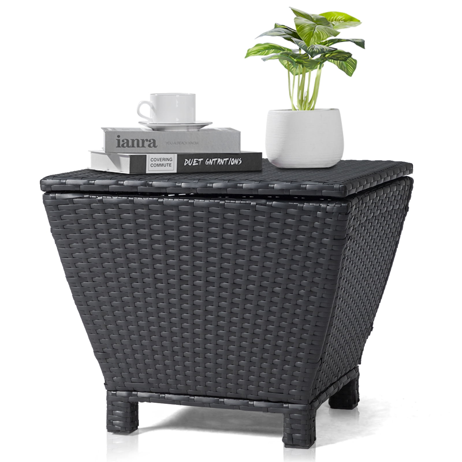 BAYUELSWU Wicker Rattan Side Table Patio Wicker Table with Lid, 13 ...