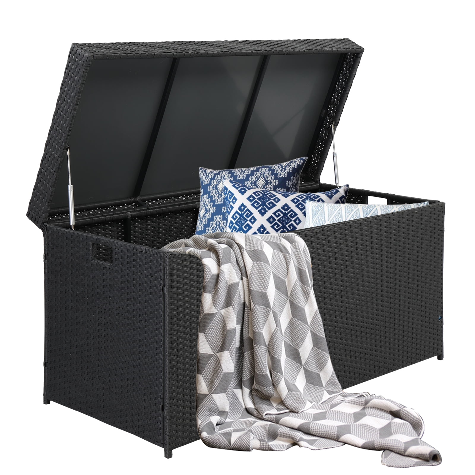 BAYUELSWU Wicker Storage Box, 132Gallon Patio Deck Boxes with Lid ...