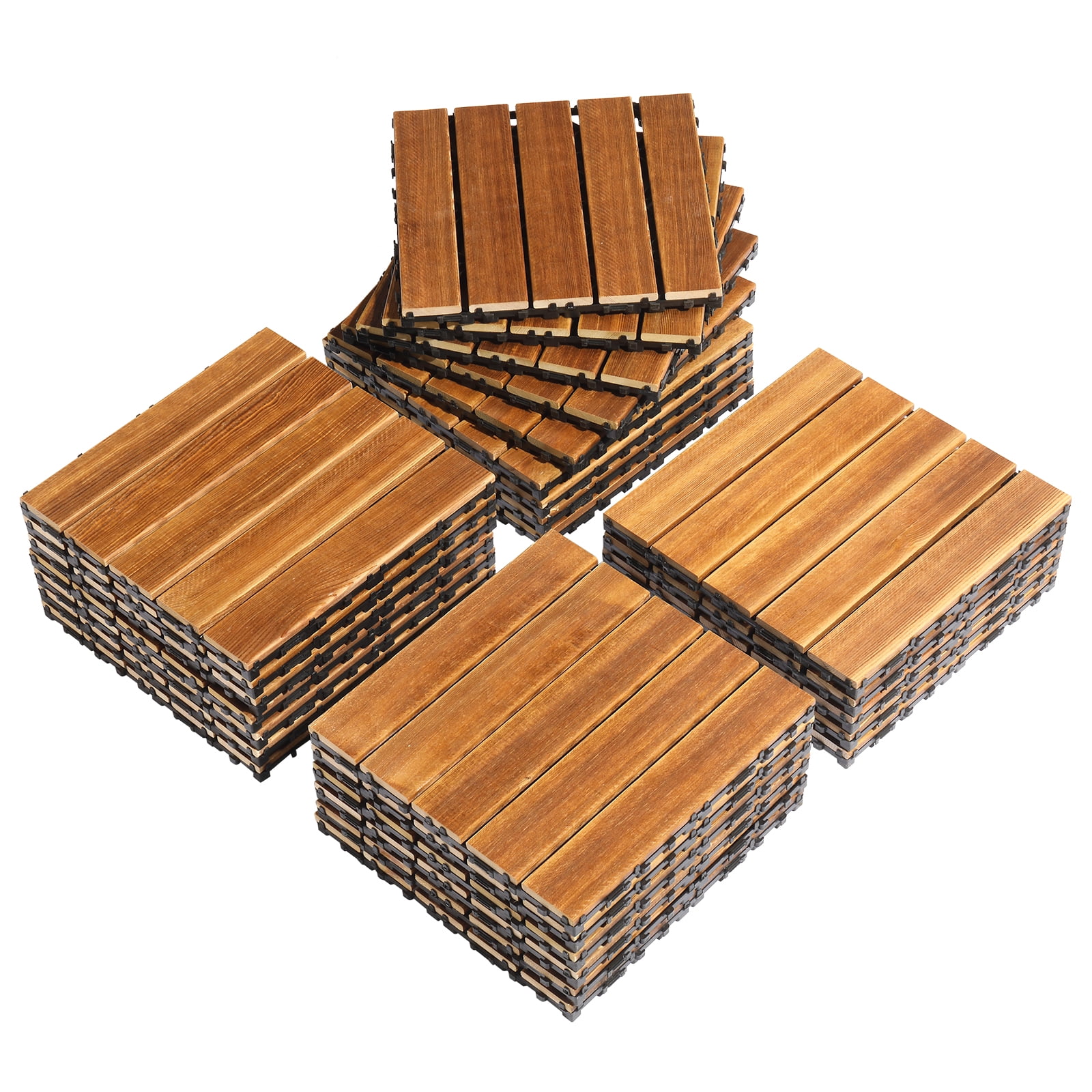 BAYUELSWU Wood Interlocking Deck Tiles 27pcs Waterproof Flooring Tiles ...