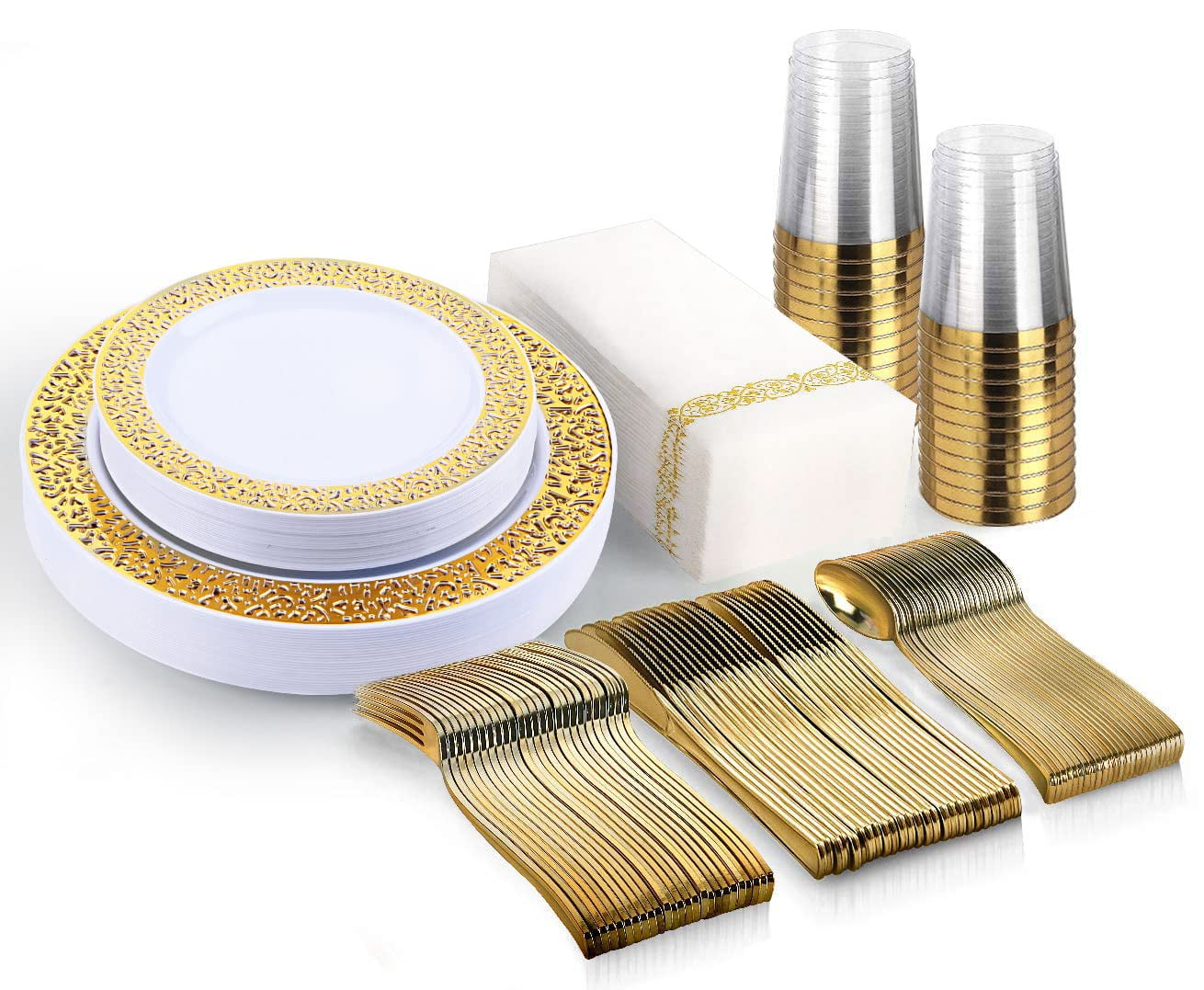 BAYZZ 175 Piece Gold MMF7 Dinnerware Set,25 Guest Gold Lace Design ...