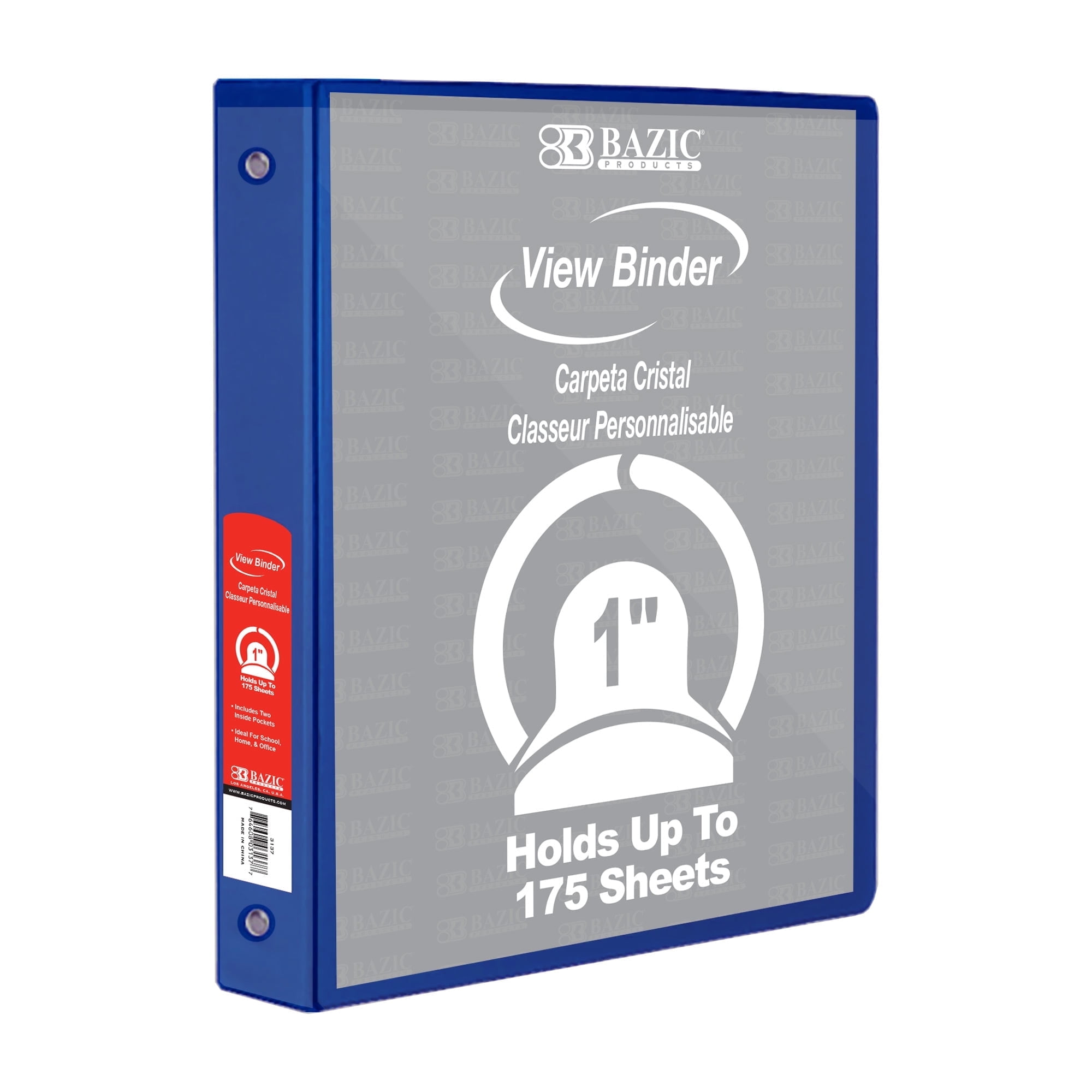 BAZIC 1 Inch Blue 3-Ring View Binder w/ 2-Pockets [3191] [3191 ...